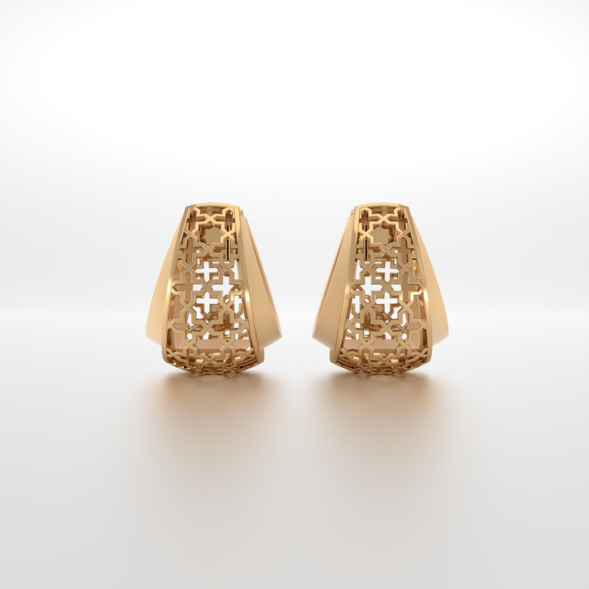 Selina Perforated Plain Gold Tapered Hoops - Medium